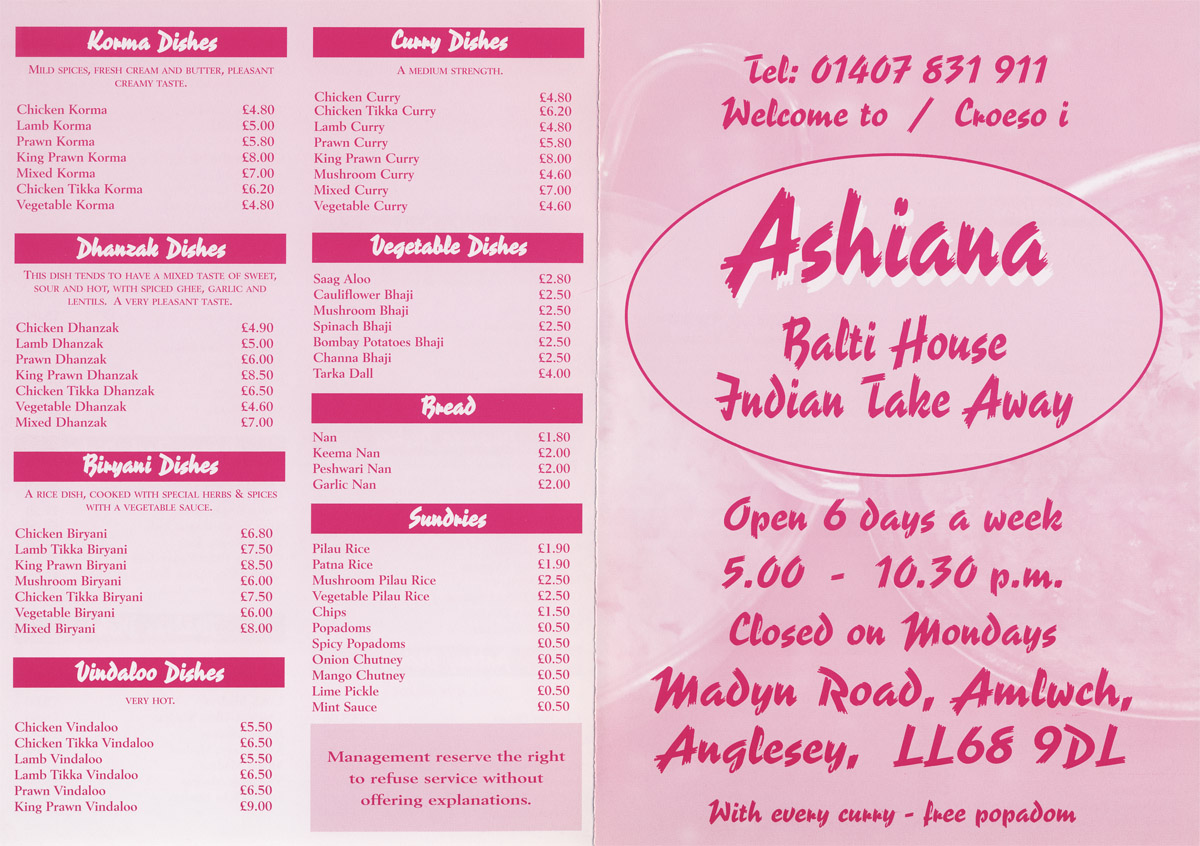 Ashiana Balti House - Menu Collector